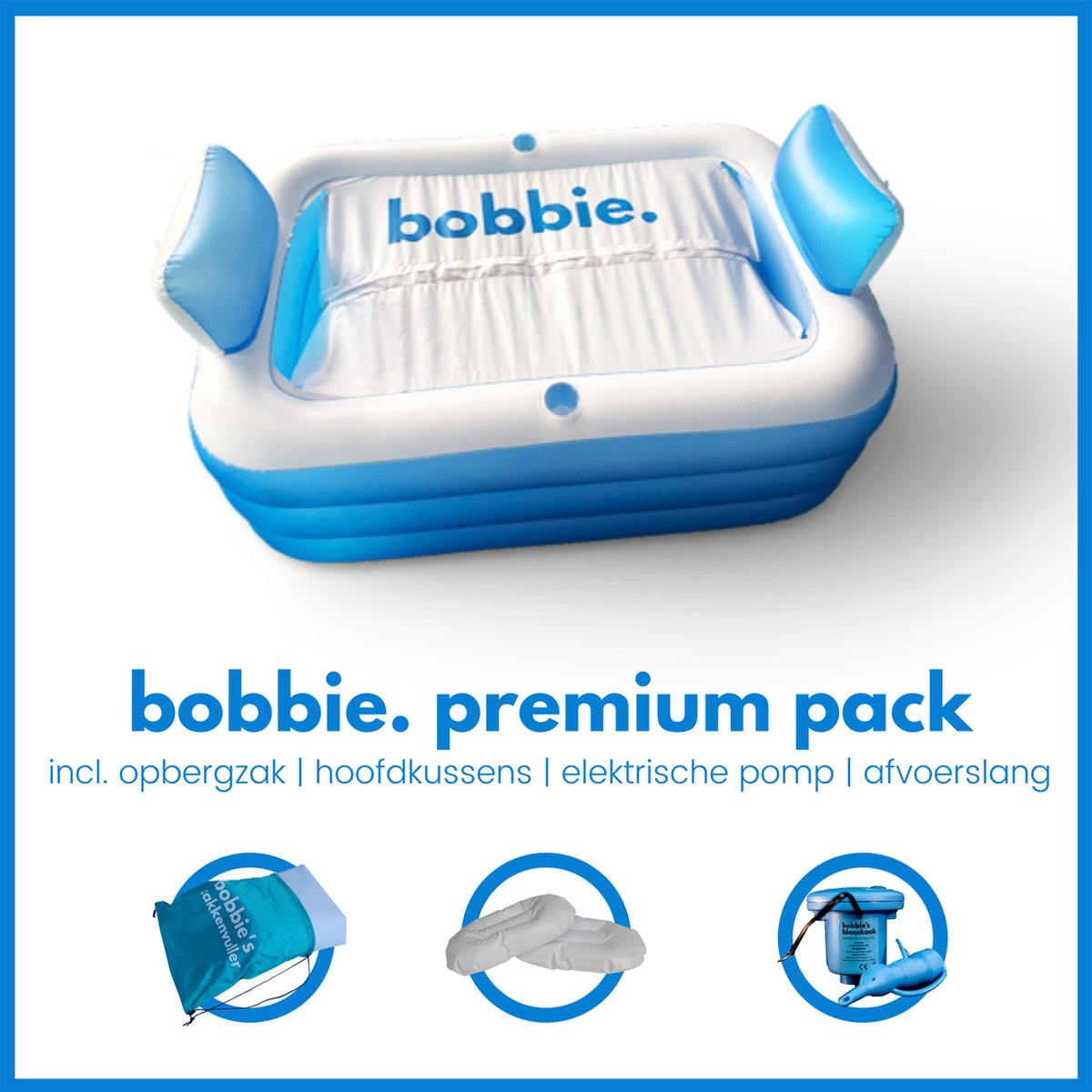 bobbie. blue - Premium Pack - Opblaasbaar ligbad voor 2 personen - incl ...