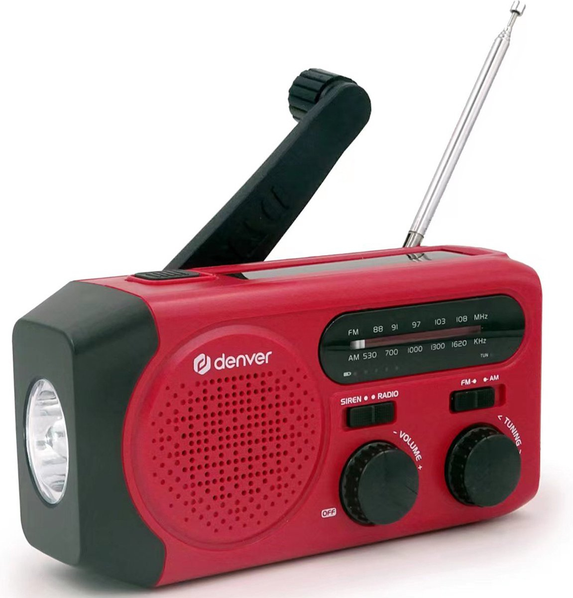 Denver Noodradio - Powerbank Zonneenergie - FM Radio - Noodpakket - Zaklamp - Opwindbaar - SOS ...