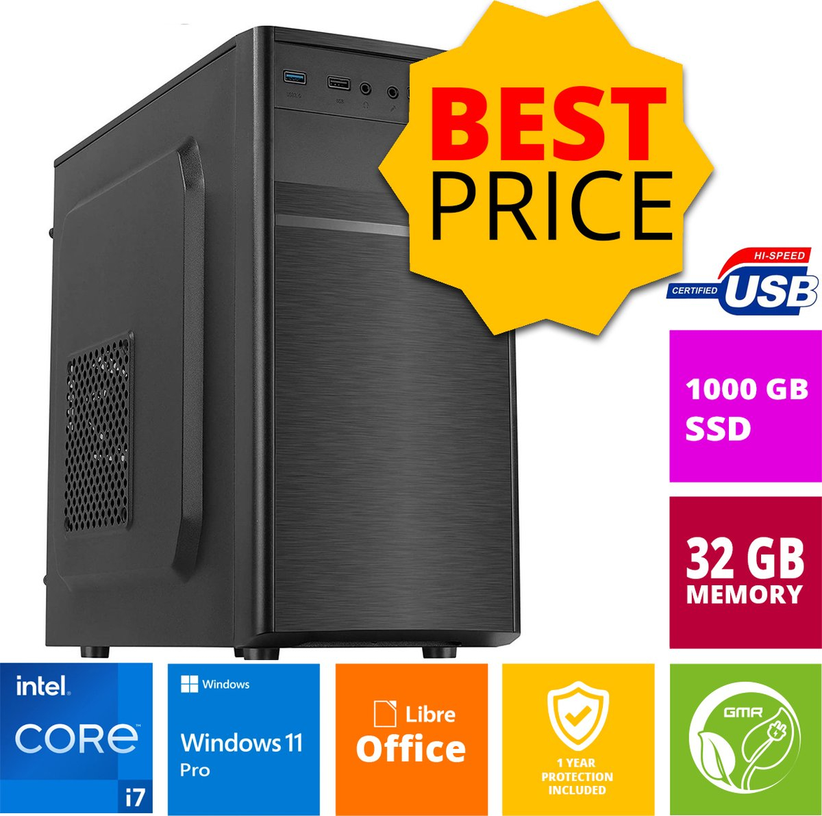 Intel Desktop PC met Core i7 - 32GB RAM - 1000GB NVMe M.2 SSD - WiFi ...