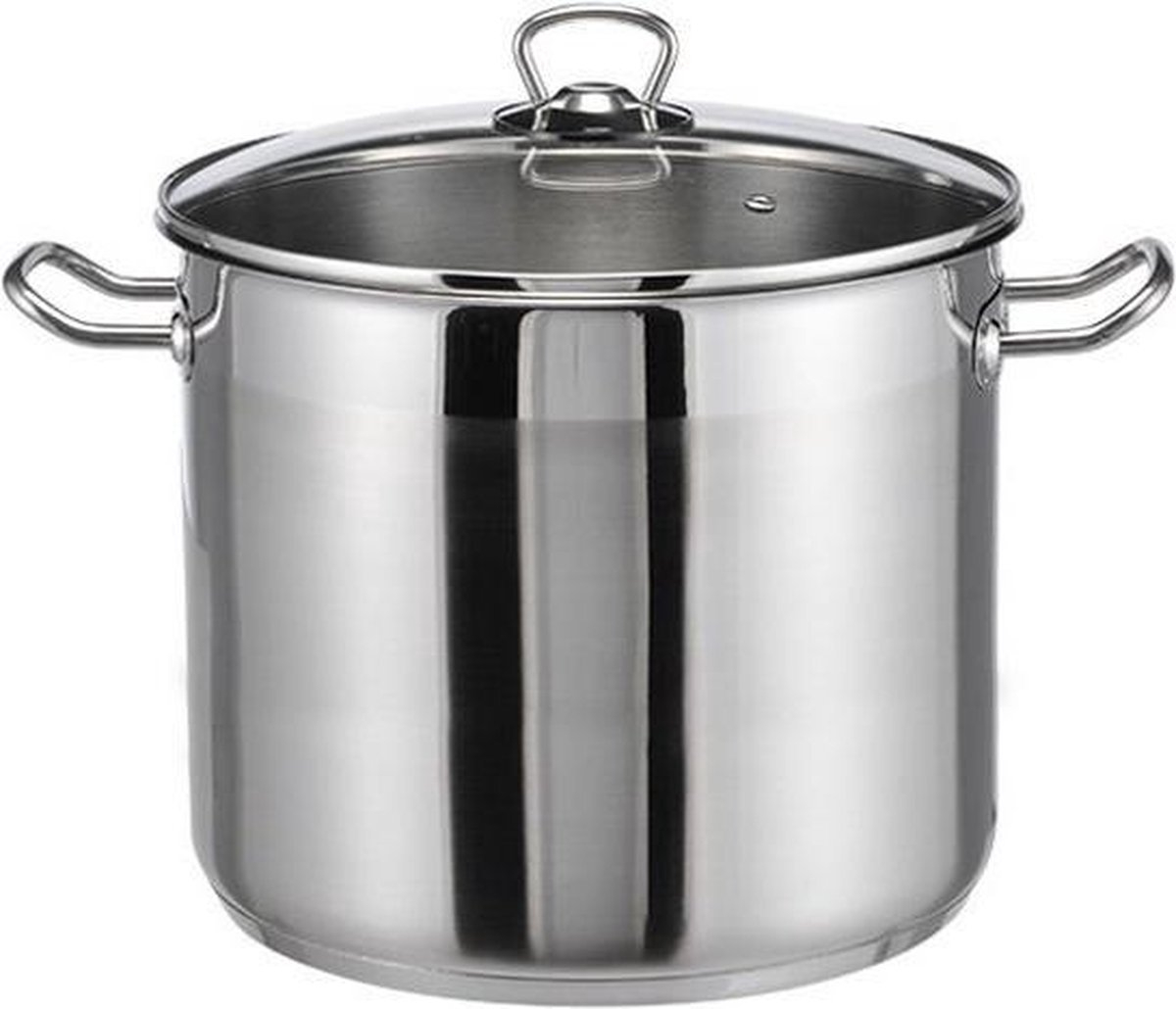 RVS Soeppan met glazen deksel - 15 liter - Vaatwasserbestendig - BCC.nl