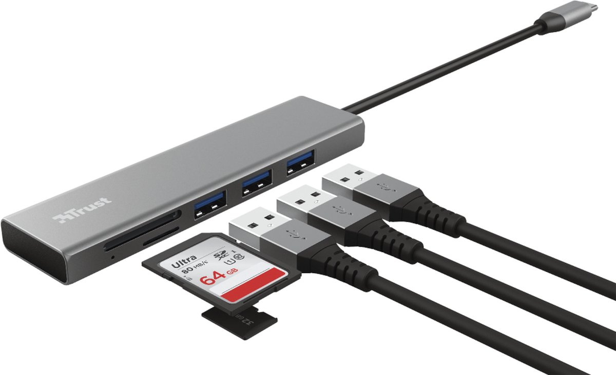 Trust Halyx - Hub - USB C - Kaartlezer - Aluminium - BCC.nl