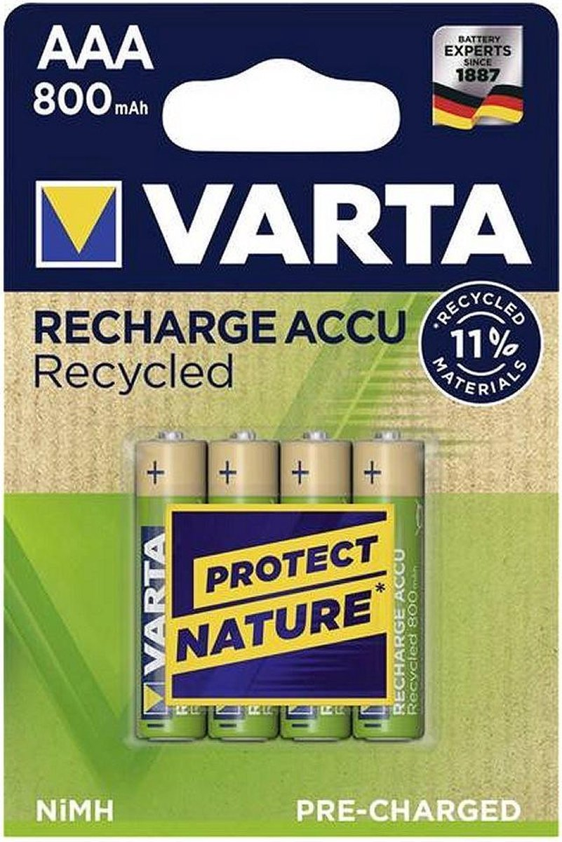 Varta Recycled Oplaadbare AAA Batterijen | 800 mAh | NiMH - BCC.nl